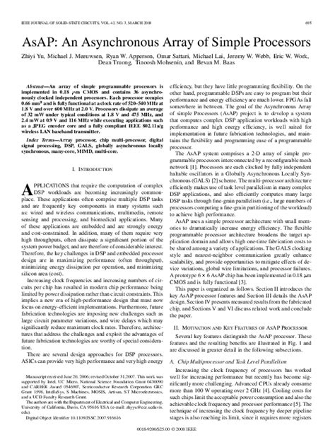 Pdf Asap An Asynchronous Array Of Simple Processors Dean Truong