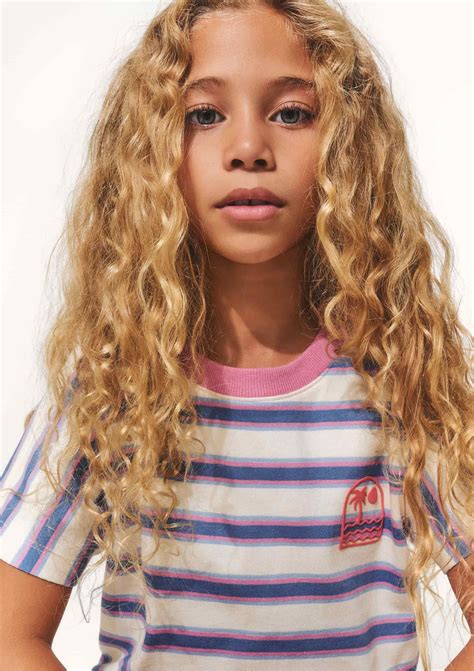 Blusa Infantil Menina Estampada Em Malha Binada Azul Hering