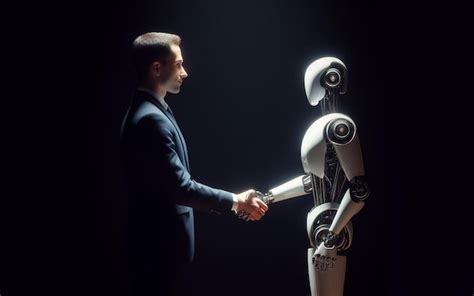 Premium Photo Man And Robot Holding Hands In The Modern World Humans Work Together With Ai