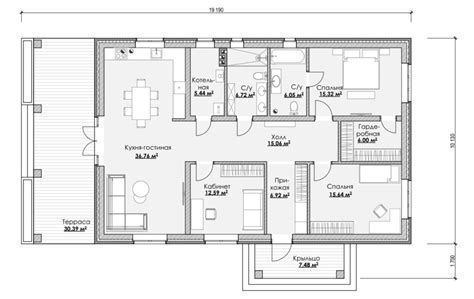 Проект одноэтажного дома до 150 кв м с большой террасой Архитектурное бюро Беларх