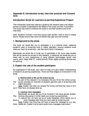 Fillable Online Jisc Ac Appendix E Introduction Script Interview Protocal And Consent Form
