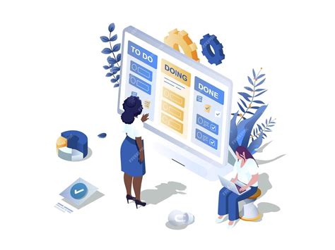 Premium Vector Kanban System Concept 3d Isometric Web Scene People Using Colorful Cards With