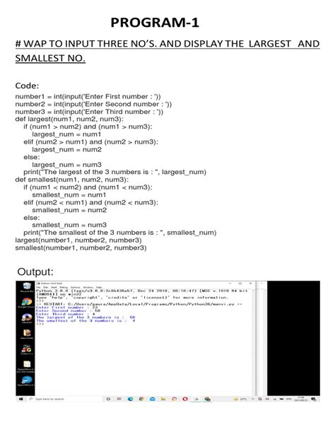 Program 1 Wap To Input Three Nos And Display The Largest And