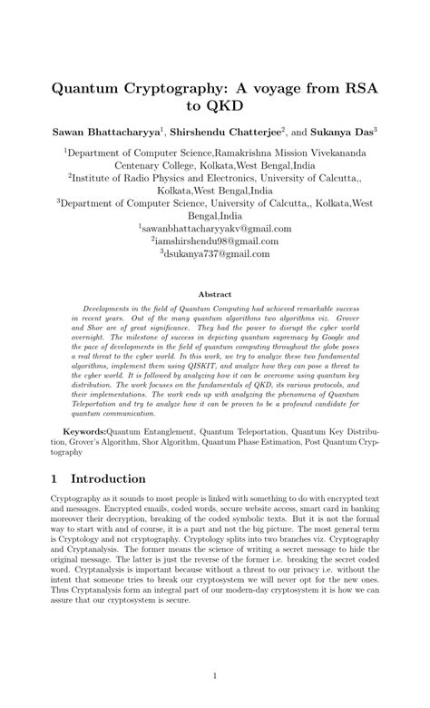 Pdf Quantum Cryptography A Voyage From Rsa To Qkd