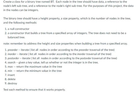 Solved Create A Class For A Binary Tree Named Bt Each Node
