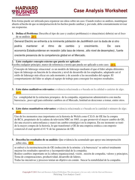 Harvard Case Analysis Worksheet1 Pdf Energia General Liderazgo