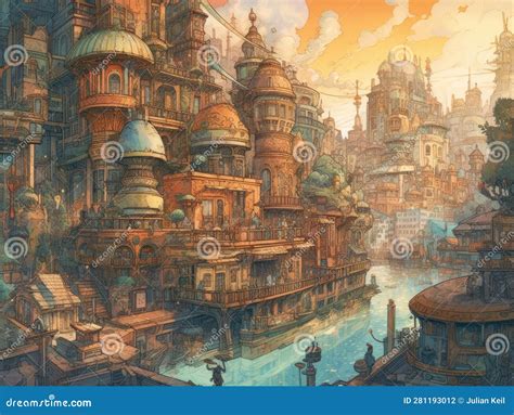 Futuristic Solarpunk Metropolis From Top Down View With Sustainable