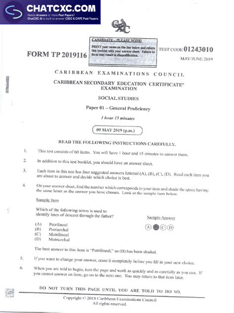 Csec Social Studies P1 2019 Pdf