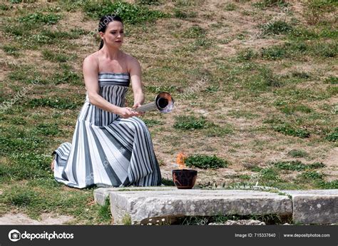 Олимпия Греция Апреля 2024 Года Церемония Зажигания Олимпийского Огня Летних — Стоковое