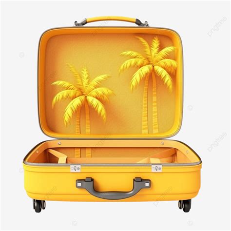 야자수 격리된 여름 여행 개념 3d 렌더링 그림이 있는 3d 노란색 개방형 가방 노란색 열려 있는 비어 있는 Png