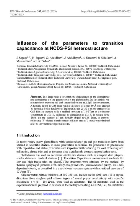 Pdf Influence Of The Parameters To Transition Capacitance At Ncds Psi Heterostructure