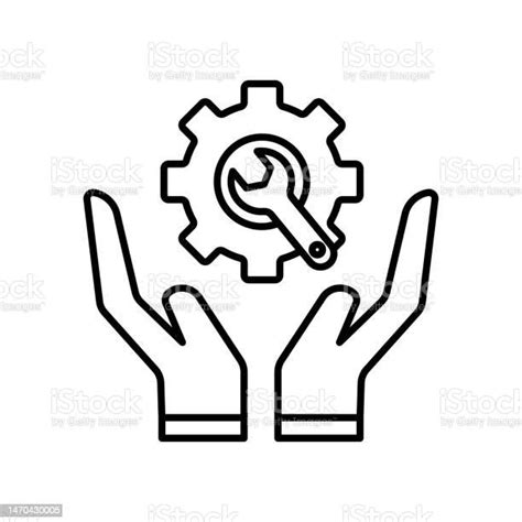 안전 도구 아이콘입니다 장비를 가진 손 아이콘과 관련된 도구 윤곽선 아이콘 스타일 간단한 벡터 디자인 편집 가능기어가 있는 경고