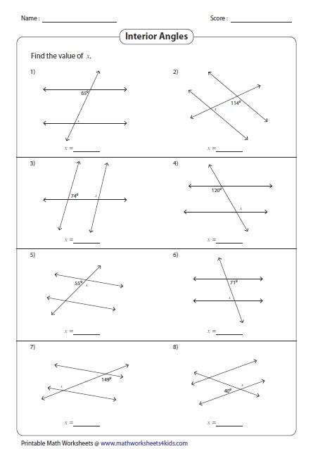 Geometry Angles Formed By Intersecting Lines Worksheet