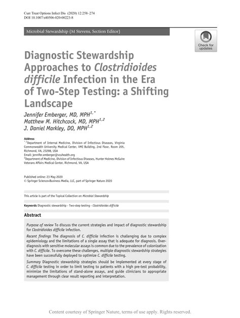 Diagnostic Stewardship Approaches To Clostridioides Difficile Infection