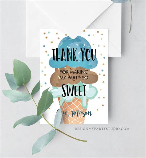 Editable Ice Cream Thank You Card Ice Cream Birthday Thank You Etsy