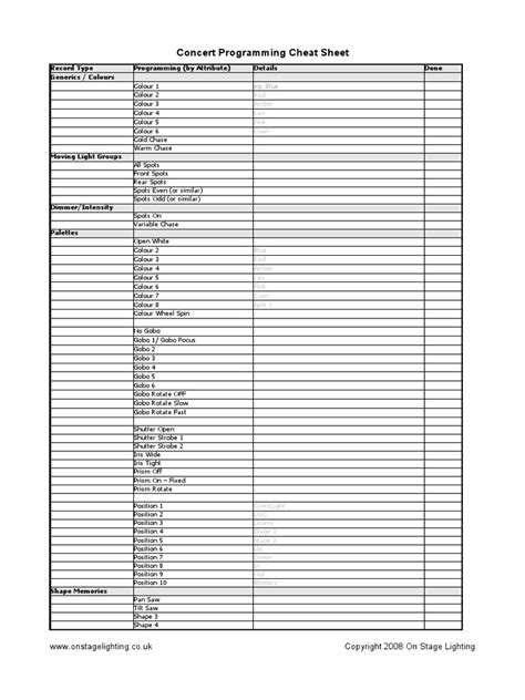 Programming Sheet Color Lighting Free 30 Day Trial Scribd