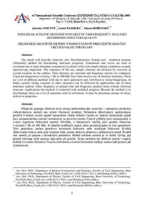 Pdf Nonlinear Acoustic Methods With Help Of Time Frequency Analyses Determined Structure