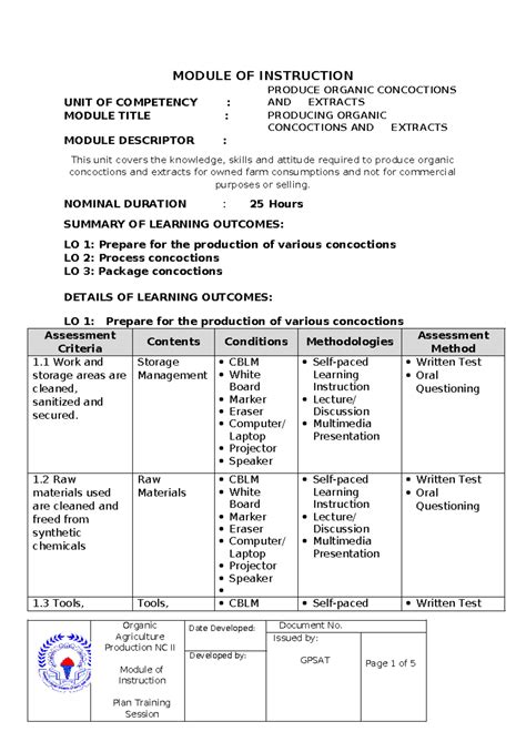 Module Of Instruction Competency Based Module Of Instruction Unit