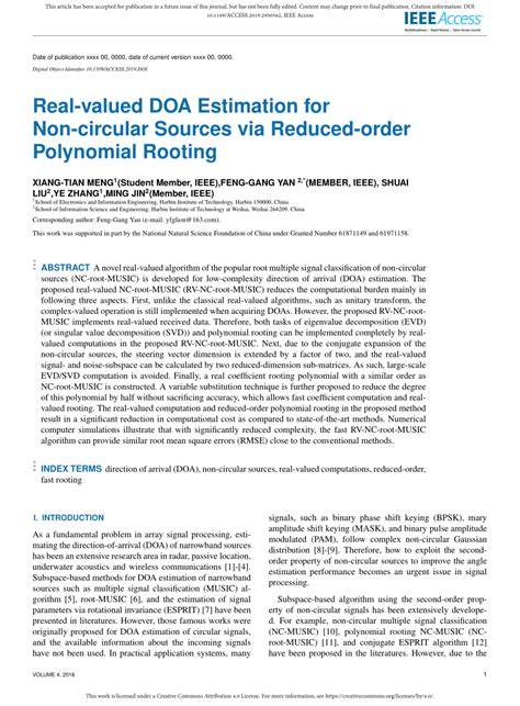 Pdf Real Valued Doa Estimation For Non Circular Sources Via Reduced Order Polynomial Rooting