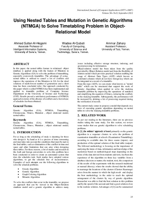 pdf using nested tables and mutation in genetic algorithms ntmga to solve timetabling