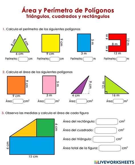 Ejercicio De Área Y Perímetro Triángulos Rectángulos Y Cuadrados Matematicas Primero De