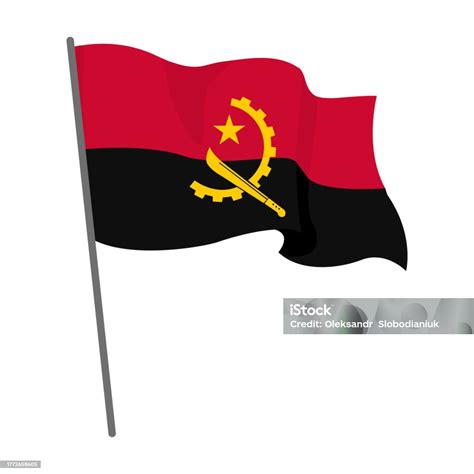 앙골라 깃발이 휘날리고 있습니다 공식 국기 앙골라는 깃대를 휘날립니다 독립 기념일 배너 전단지 포스터 템플릿 국기 앙골라 와 팔의 외투 물결 모양의 깃발 앙골라 앙골라