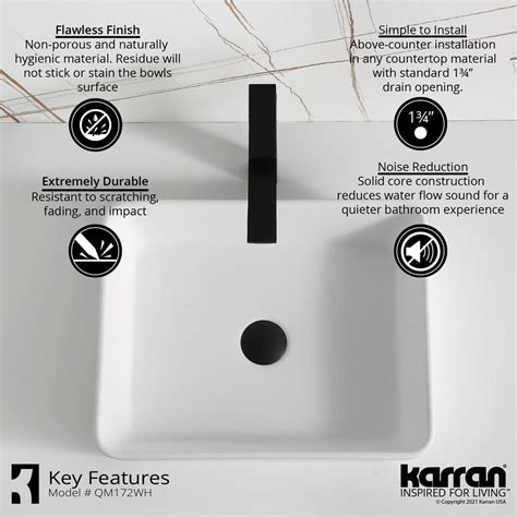Karran Quattro 18 Rectangular Vessel Acrylic Solid Surface Ada