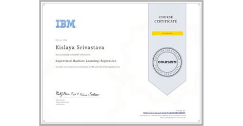 Completion Certificate For Supervised Machine Learning Regression Kislaya Srivastava