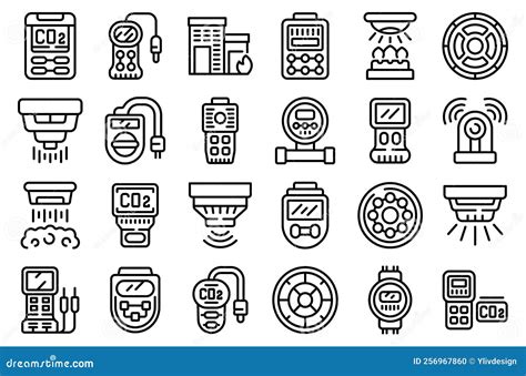 Gas Detector Icons Set Outline Vector Meter Monitor Stock Illustration Illustration Of