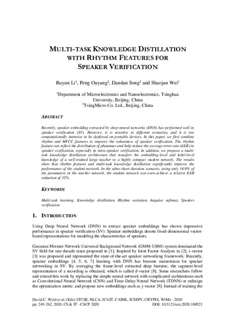 Pdf Multi Task Knowledge Distillation With Rhythm Features For Speaker Verification