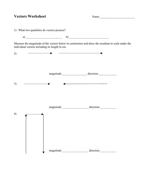 Vectors Worksheet