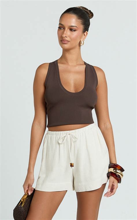 Ruby Short Beaded Drawstring Relaxed Linen Shorts In Natural