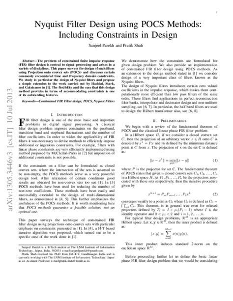 Pdf Nyquist Filter Design Using Pocs Methods Including Constraints In Design
