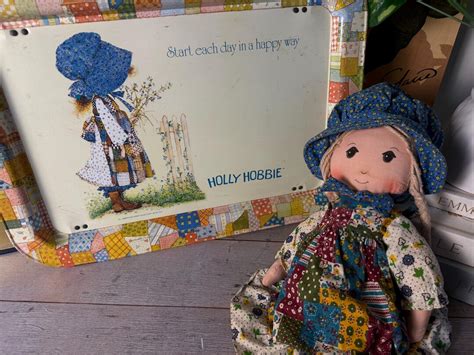Vintage Holly Hobbie Set 1970s Rag Doll And Metal Tray Retro