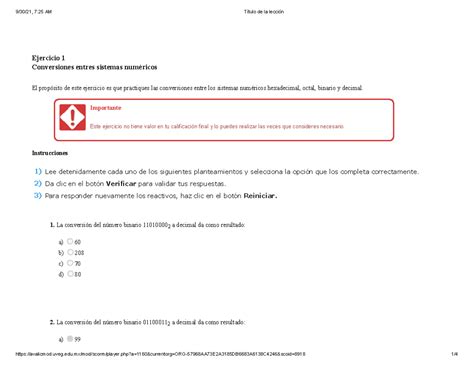 Conversiones Entre Sistemas Numericos Ej1 Ejercicio 1 Conversiones