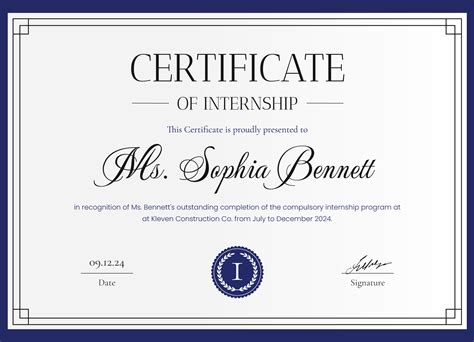 Printable Internship Completion Certificate Template