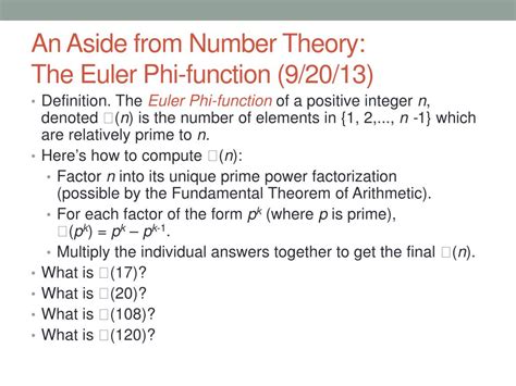 Ppt An Aside From Number Theory The Euler Phi Function 92013 Powerpoint Presentation Id