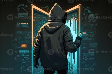 Illustration Of A Hacker Attempting To Break Into A Digital System But Being Stopped By Warning