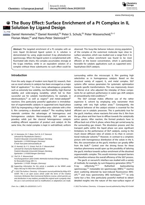 Pdf The Buoy Effect Surface Enrichment Of A Pt Complex In Il Solution By Ligand Design