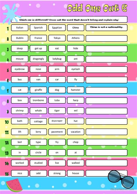 Odd One Out 6 Warmer Filler Cooler English Esl Worksheets Pdf And Doc