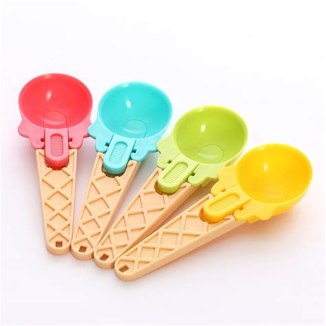 Facemile 아이스크림 스푼 스쿠프 주방 도구 4 색 러블리 키즈 생일 파티 용품 어린이 선물아이스크림 숟가락and 스택 Aliexpress