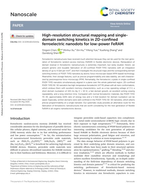 Pdf High Resolution Structural Mapping And Single Domain Switching Kinetics In The 2d Confined
