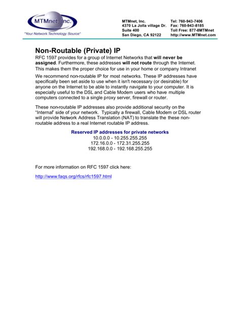 Non Routable Private Ip