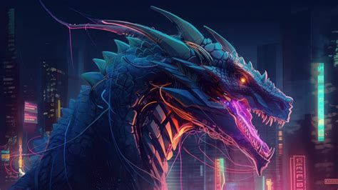 Neon Dragon Midjourney AI Art 5K Wallpaper