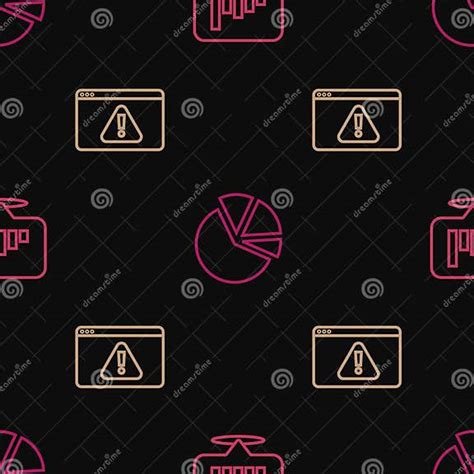 Set Line Pie Chart Infographic Browser With Exclamation Mark And On