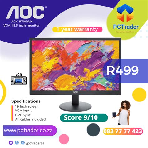 AOC E970SWN 19 Wide Flatscreen LCD VGA Monitor Second Hand 9 10 PCTrader Computer Solutions