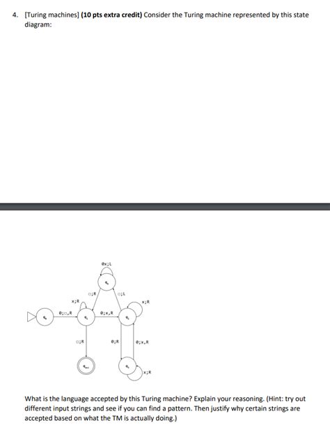 4 [turing machines] 10 pts extra credit consider