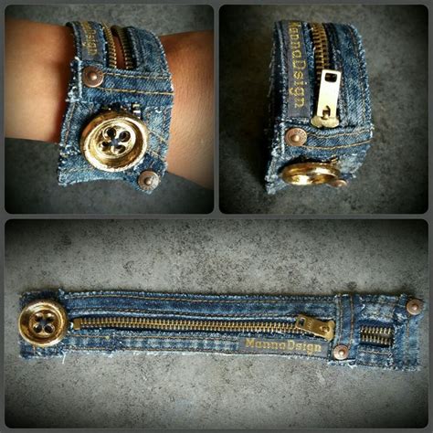 Diy Zipper Bracelet With Gold Buttons Jean Bracelets Recycled Denim