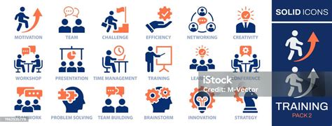트레이닝 아이콘 세트 워크샵 팀워크 프레젠테이션 팀 세미나 등의 모음 벡터 일러스트 레이 션입니다 어떤 색상으로도 쉽게 변경할 수 있습니다 아이콘에 대한 스톡 벡터 아트 및