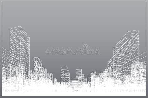 Abstract Wireframe City Background Perspective 3d Render Of Building Wireframe Stock Vector